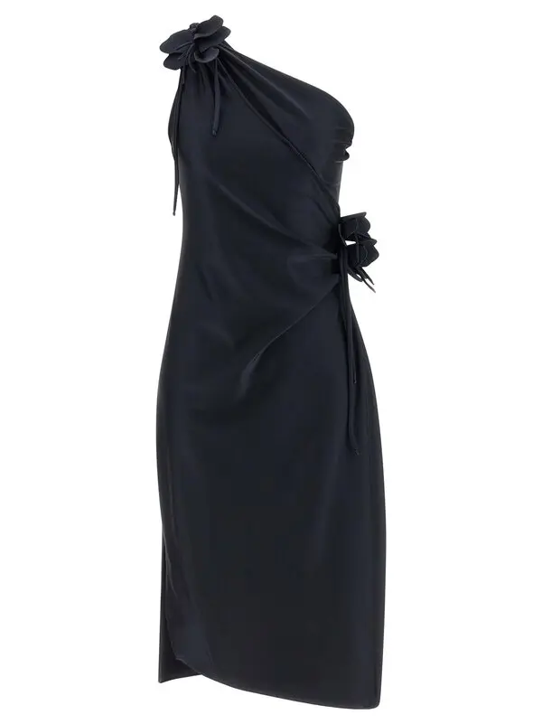 Coperni Asymmetric Mini Flower Dress - Black