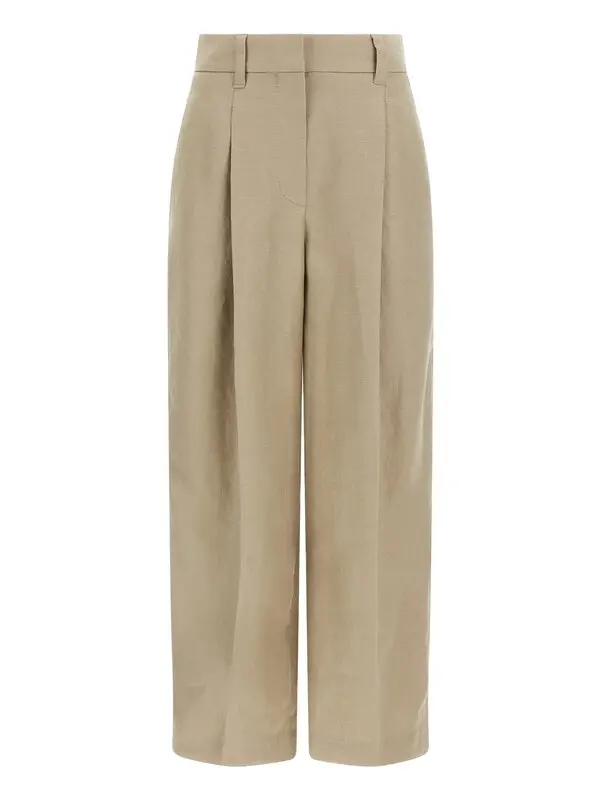 Brunello Cucinelli Wide Leg Linen Trousers - Beige