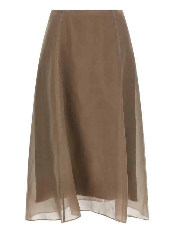 Brunello Cucinelli Crispy Silk Midi Skirt - Beige