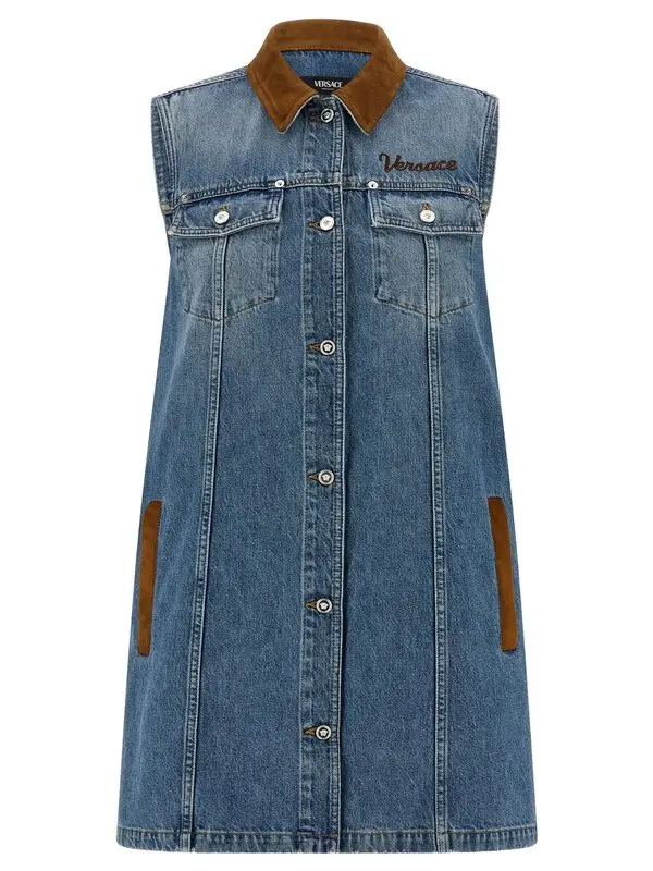 Versace Cotton Denim Mini Dress - Blue