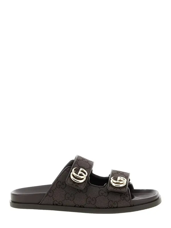 Gucci Doppia G Gg Fabric Slides - Brown
