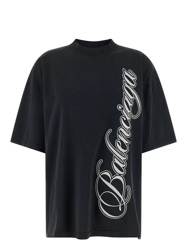 Balenciaga Cursive Jersey T-shirt - Black