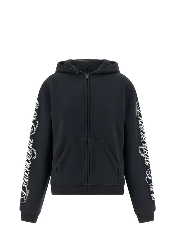 Balenciaga Cursive Zip Up Hoodie - Black