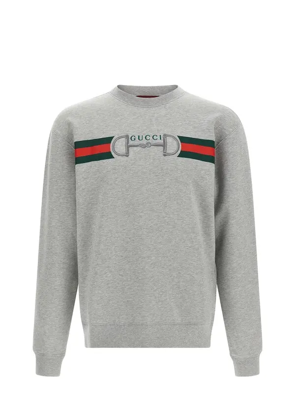 Gucci Web Ribbon And Horsebit Sweatshirt - Gray