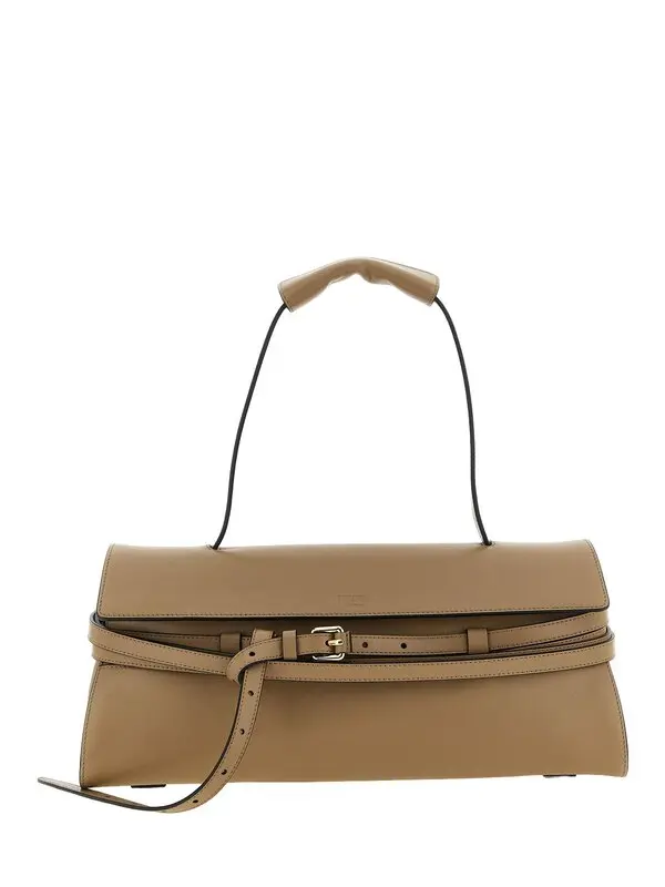 Moschino Tie Me Leather Shoulder Bag - Beige