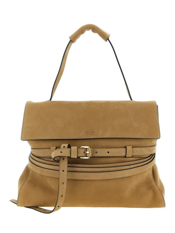 Moschino Tie Me Suede Shoulder Bag - Beige