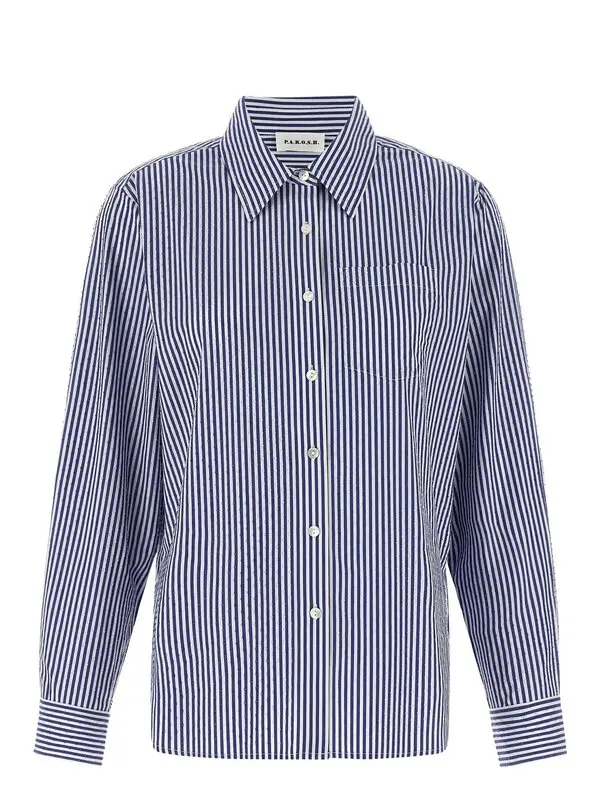 P.a.r.o.s.h Cashine Striped Rhinestone Cotton Shirt - Blue