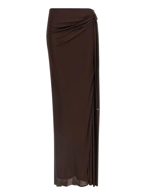 Elisabetta Franchi Shiny Viscose Skirt - Brown