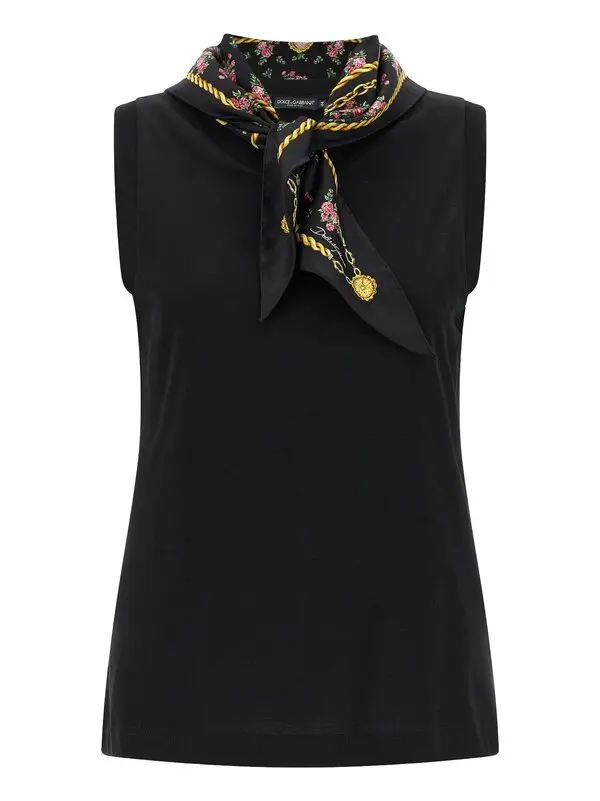 Dolce & Gabbana Cotton Jersey T-shirt With Removable Silk Scarf - Black