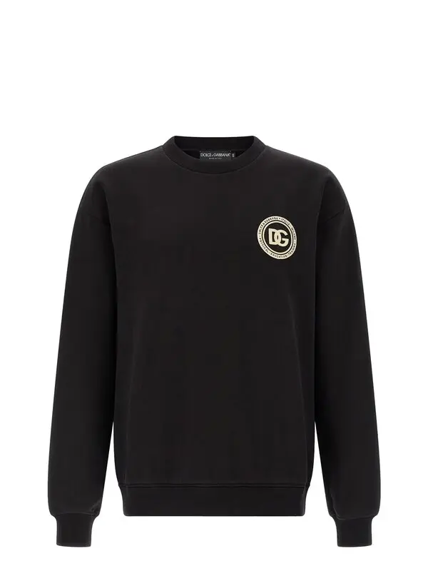 Dolce & Gabbana Logo Patch Brushed Cotton Sweatshirt - Black