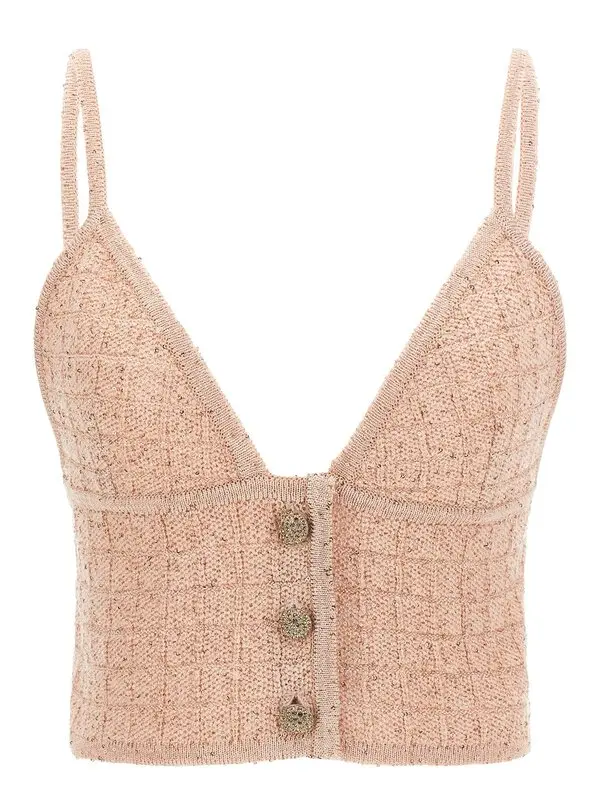 Alessandra Rich Sequin Appliqué Knitted Crop Top - Pink