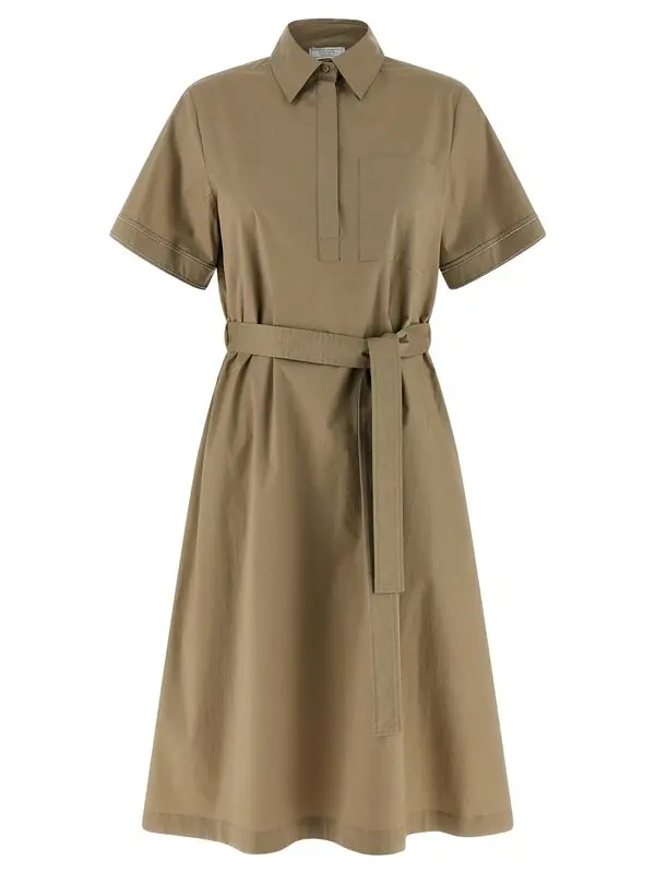 Peserico Cotton Poplin Chemisier Midi Dress - Green