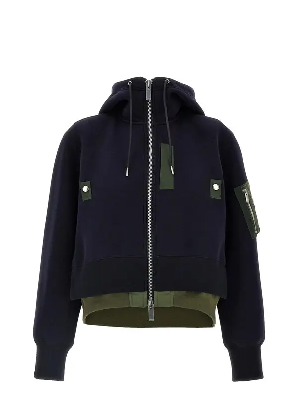 Sacai Sponge Cotton Blend Hoodie With Nylon Inserts - Multi