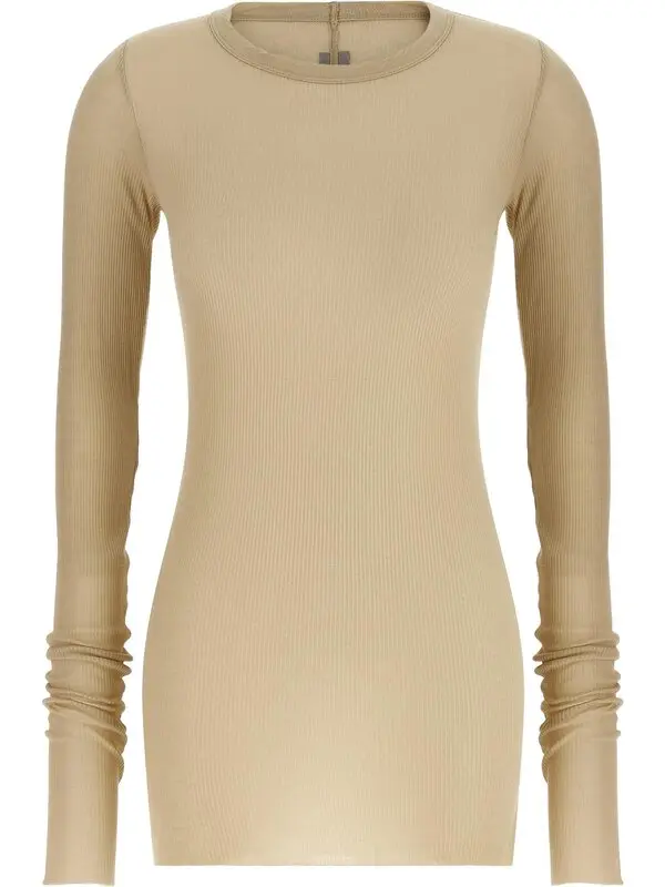 Rick Owens Ribbed Viscose And Stretch Silk Blend T-shirt - Beige