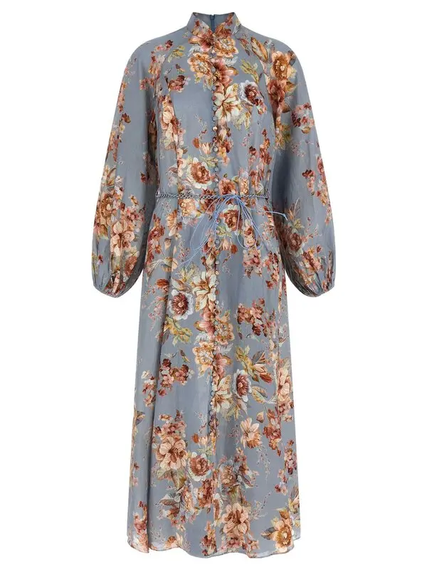 Zimmermann Awaken Floral Print Linen Dress - Light Blue