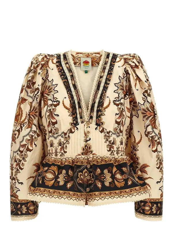 Farm Rio Majestic Garden Blouse - Beige