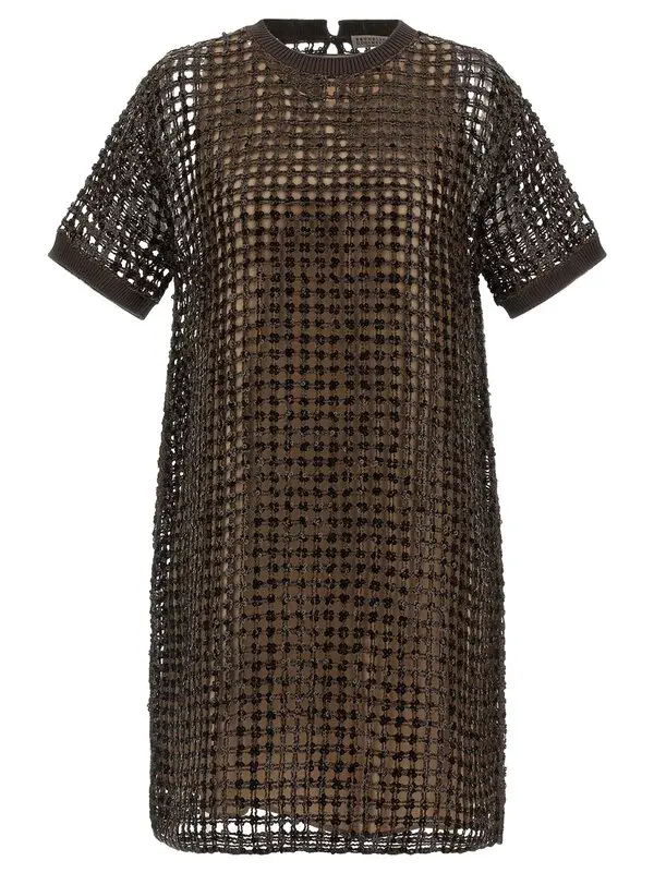 Brunello Cucinelli Sequin Mesh Dress - Brown