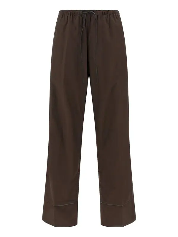YVES SALOMON Cotton Poplin Trousers With Leather Inserts - Brown