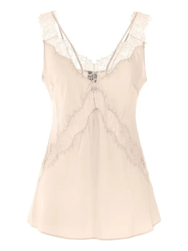 Pinko Lydia Viscose Twill Lace Insert Top - Pink