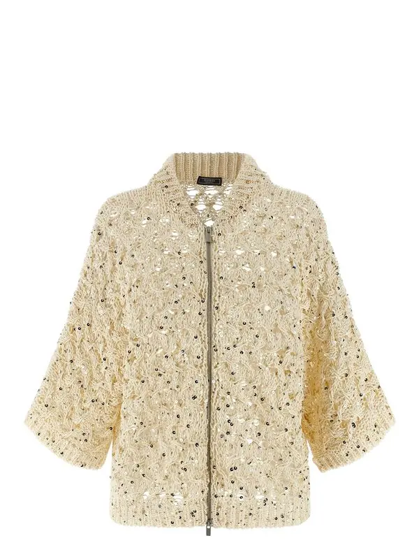 Peserico Sequin Mesh Cardigan - Beige