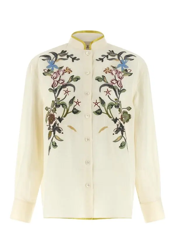 Valentino Garavani Floral Embroidery Linen Shirt - Beige