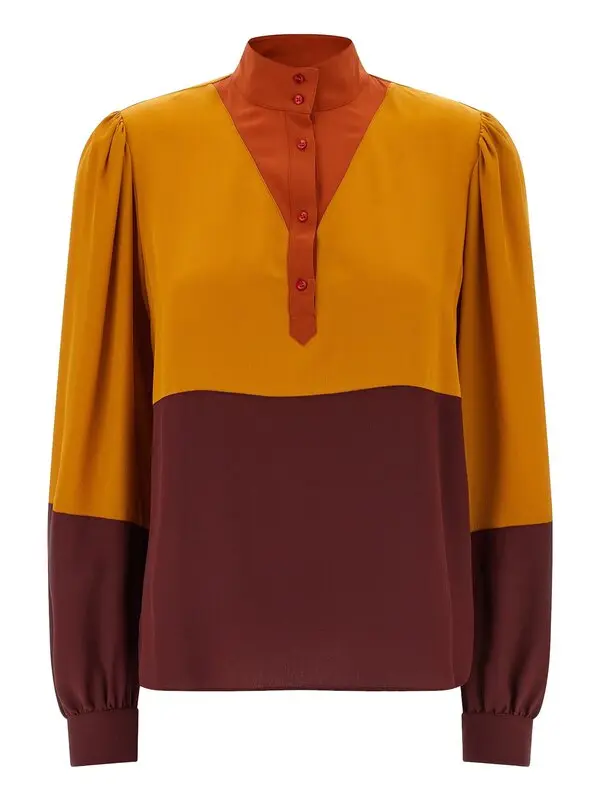 Saint Laurent Silk Color-block Blouse - Multi