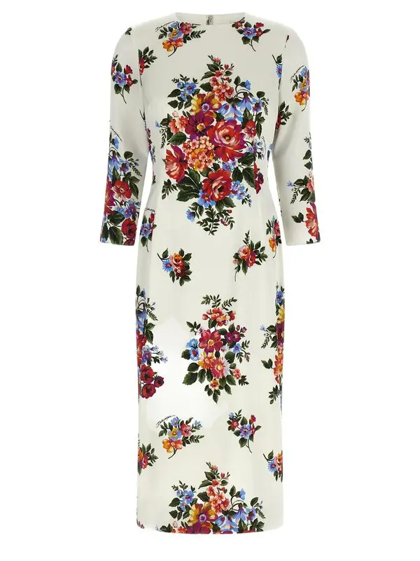 Dolce & Gabbana Mazzo Di Fiori Midi Dress - White