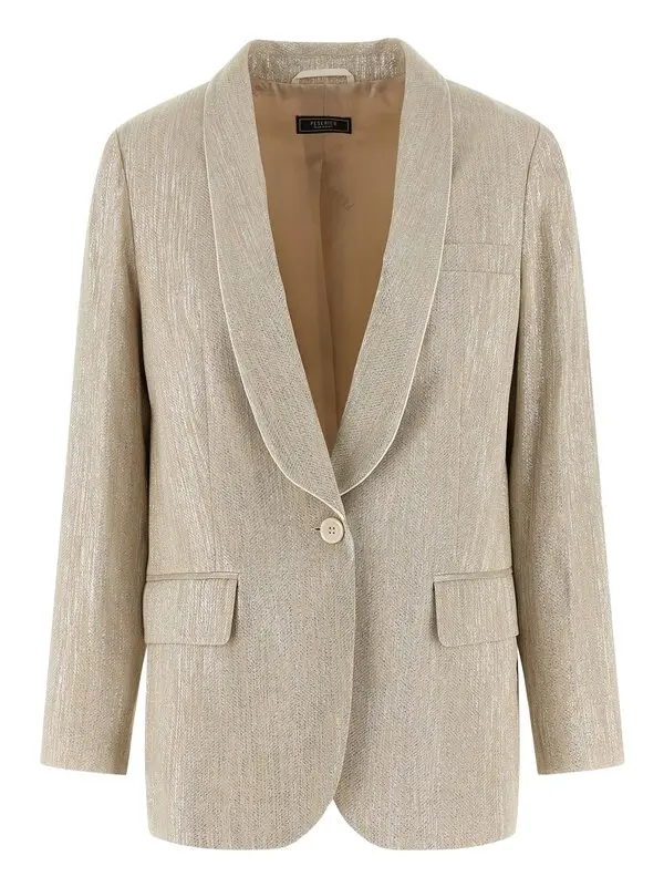 Peserico Lamé Thread Single-breasted Blazer - Beige