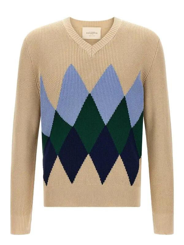 BALLANTYNE Argyle Pattern Sweater - Beige