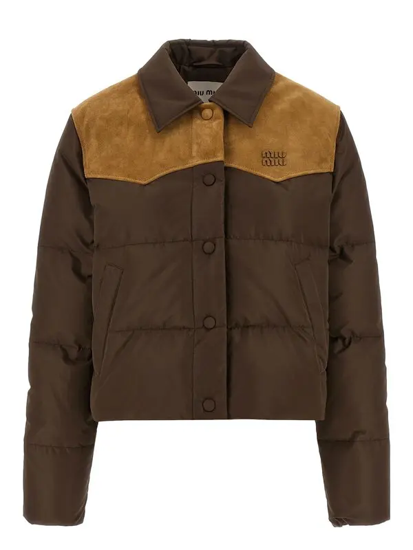 Miu Miu Pongé Tec Down Jacket - Brown