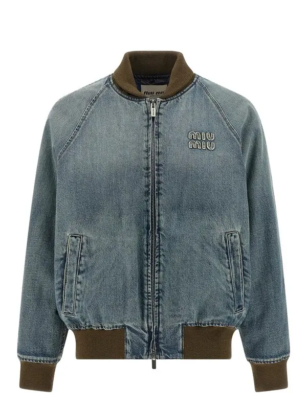 Miu Miu Denim Bomber Jacket - Blue