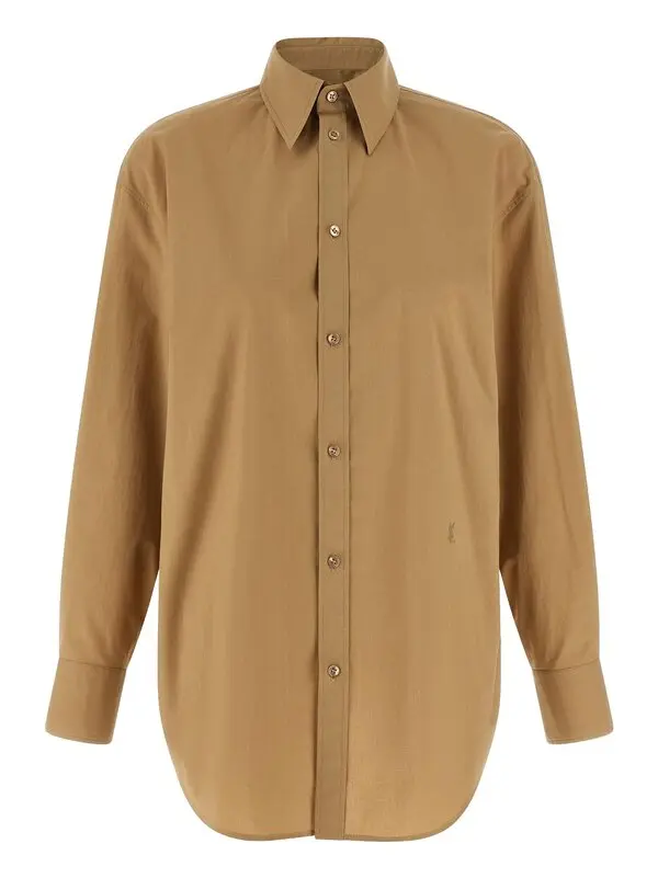 Saint Laurent Cassandre Cotton Poplin Shirt - Brown