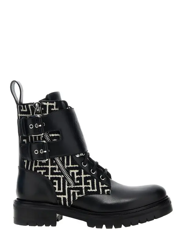 Balmain Ranger Leather And Jacquard Fabric Ankle Boots - Black