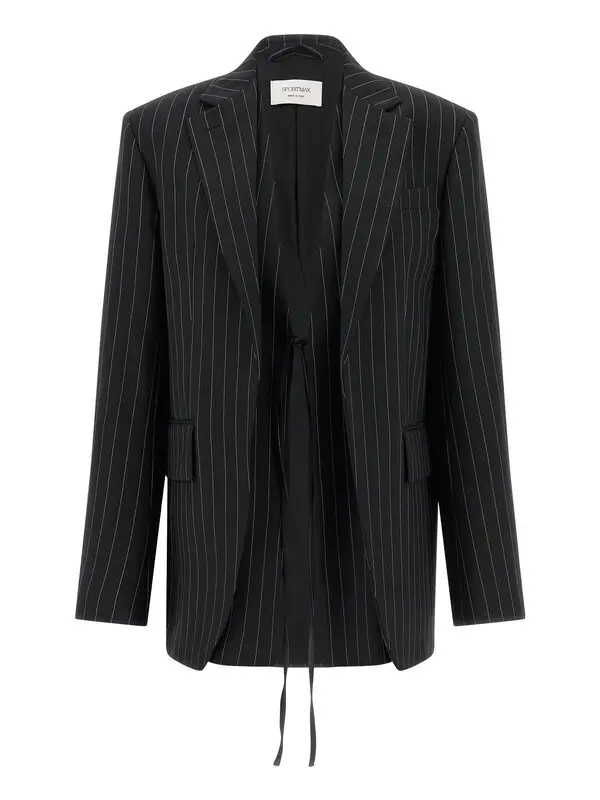Sportmax Pinstripe Stretch Wool Gabardine Blazer - Black