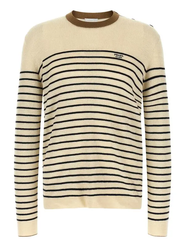 Prada Striped Crew Neck Sweater - Beige