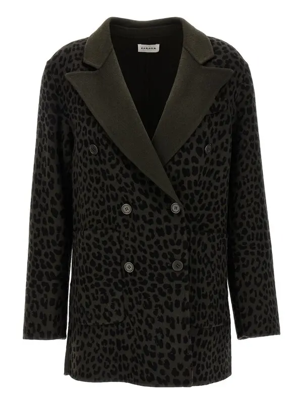 P.a.r.o.s.h Animal Print Double-breasted Wool Blazer - Green