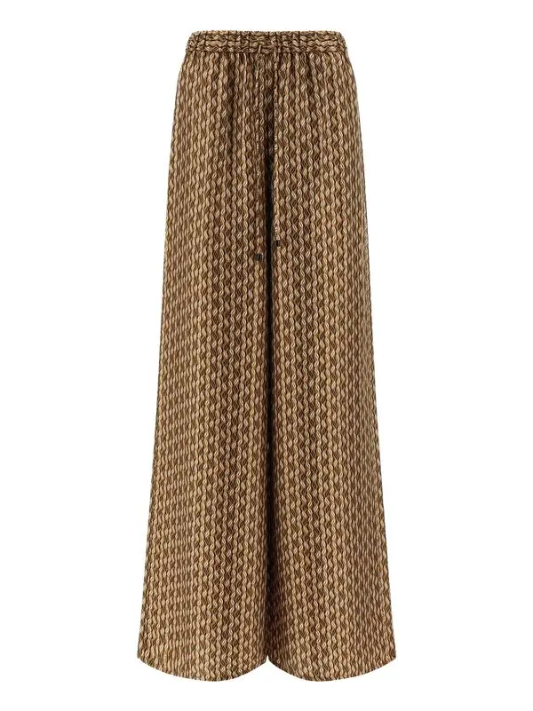 Max Mara Printed Silk Twill Trousers - Brown