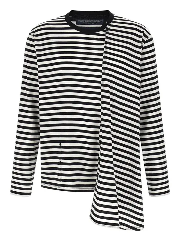 Yohji Yamamoto Paneled Striped Cotton Jersey Sweater - White/black