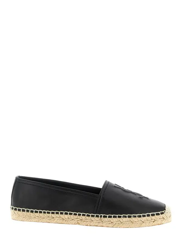 Saint Laurent Logo Leather Espadrilles - Black