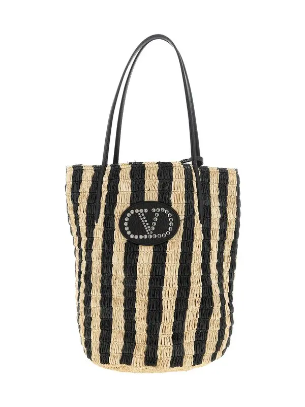 Valentino Garavani Raffia Shopper Bag - Black