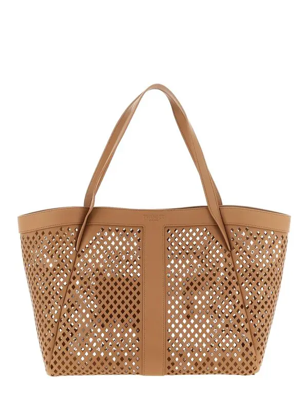 Twin-set Openwork Leather Shopping Bag - Brown