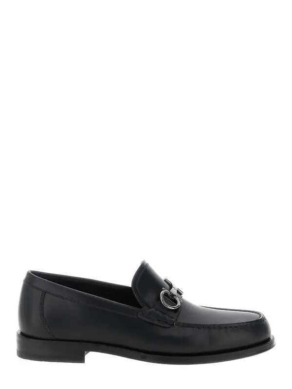 FERRAGAMO Teatro Leather Loafers - Black