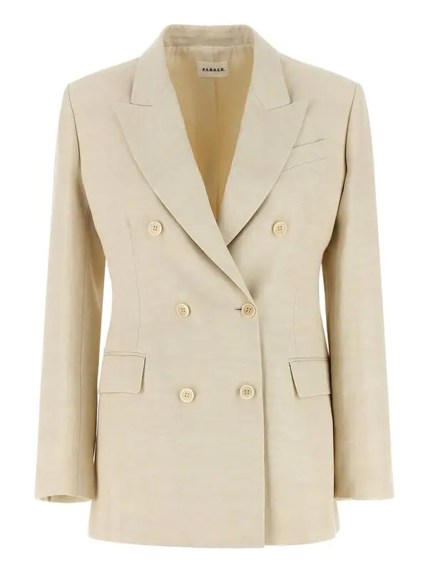 P.a.r.o.s.h Raisa Double-breasted Linen Blend Blazer - Beige