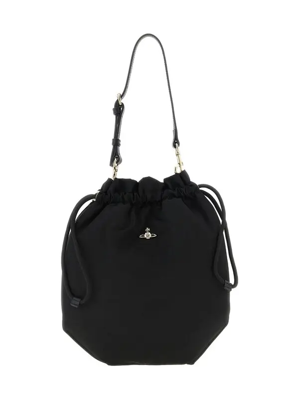 VIVIENNE WESTWOOD Moiré Drawstring Pouch Handbag - Black