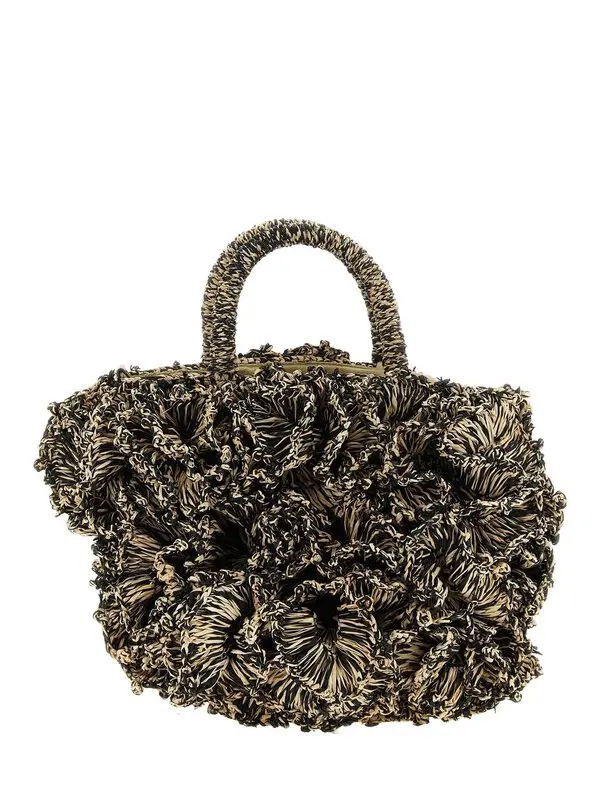 IBELIV Raffia Handbag - White/black