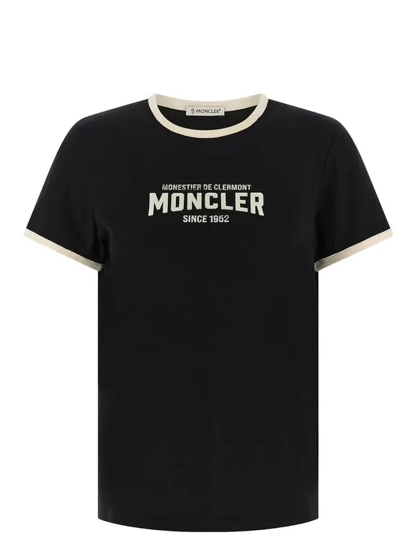 Moncler Flock Logo Cotton T-shirt - Black