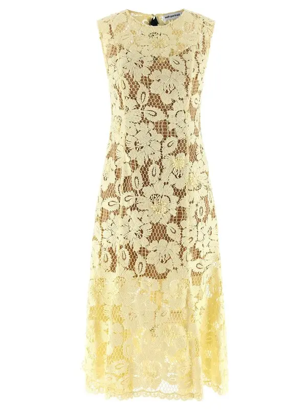 SELF-PORTRAIT Crochet Lace Midi Dress - Yellow