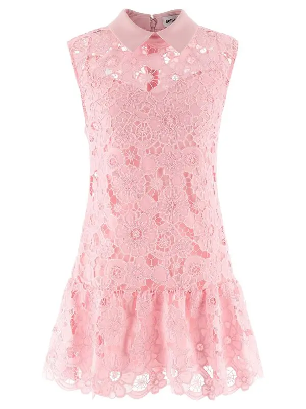 SELF-PORTRAIT Openwork Lace Collared Dress - Pink