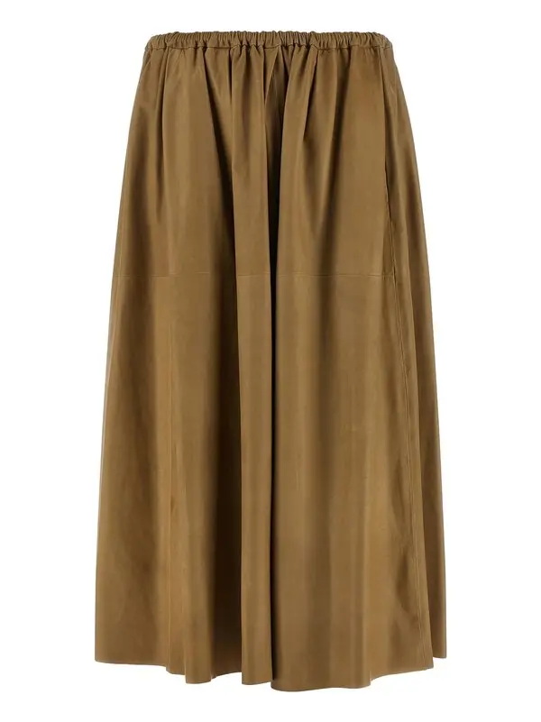 Auralee Calfskin Midi Skirt - Beige