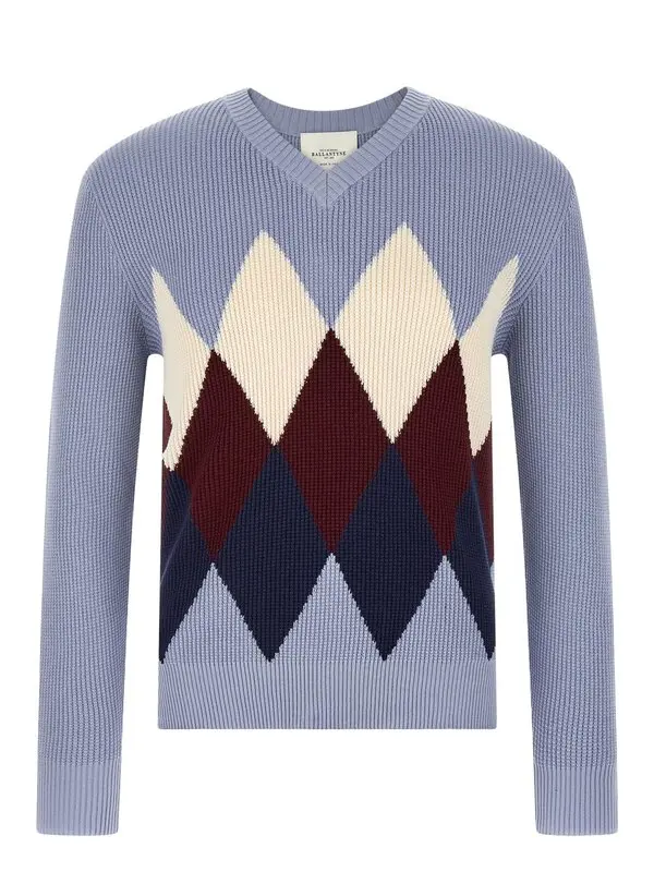 BALLANTYNE Argyle Pattern Sweater - Light Blue